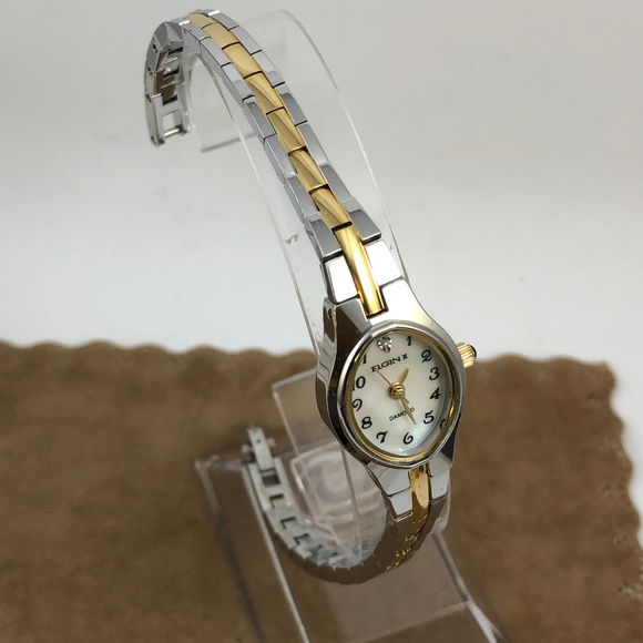 Elgin | Accessories | Vintage Elgin Ii Diamond Mop Dial 2 Tone Watch ...